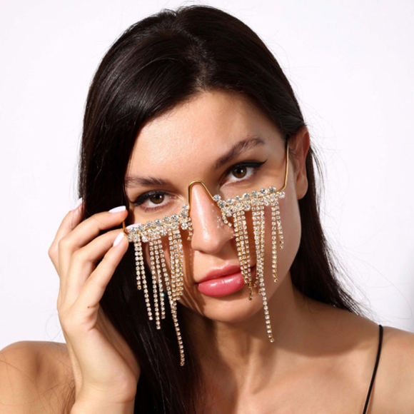 Accessories | Rhinestone Tassel Glasses Frame No Lens Glasses ...